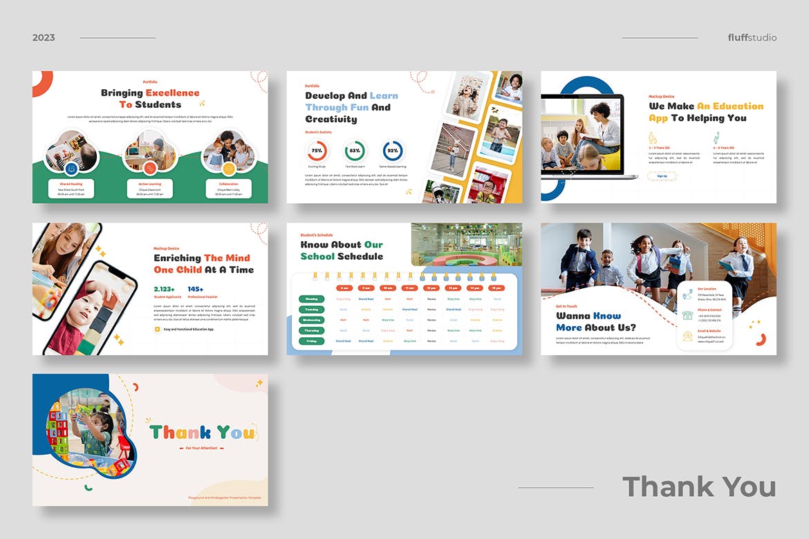 幼儿园招生介绍谷歌幻灯片演示文稿模板 Cilique – Kindergarten Google Slides Template|ABC素材资源网