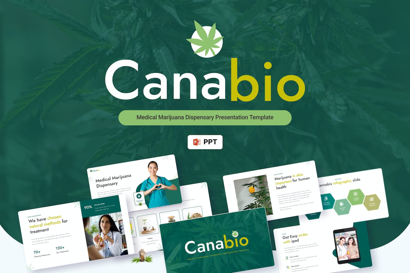 医药药物PowerPoint演示模板 CANABIO – Medical Marijuana Powerpoint Template|ABC素材资源网