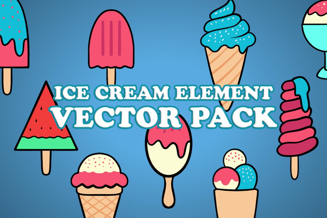 冰淇淋元素矢量插画 Ice Cream Element Vector Pack Illustration|ABC素材资源网