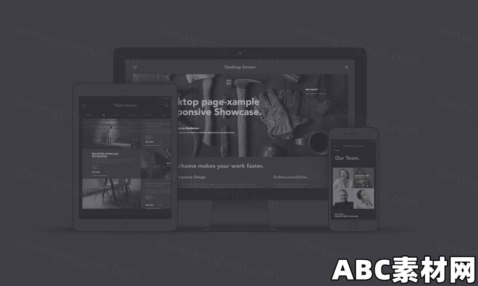 单色UI项目网页展示PSD模板Monochrome Responsive Showcase Vol034|ABC素材资源网