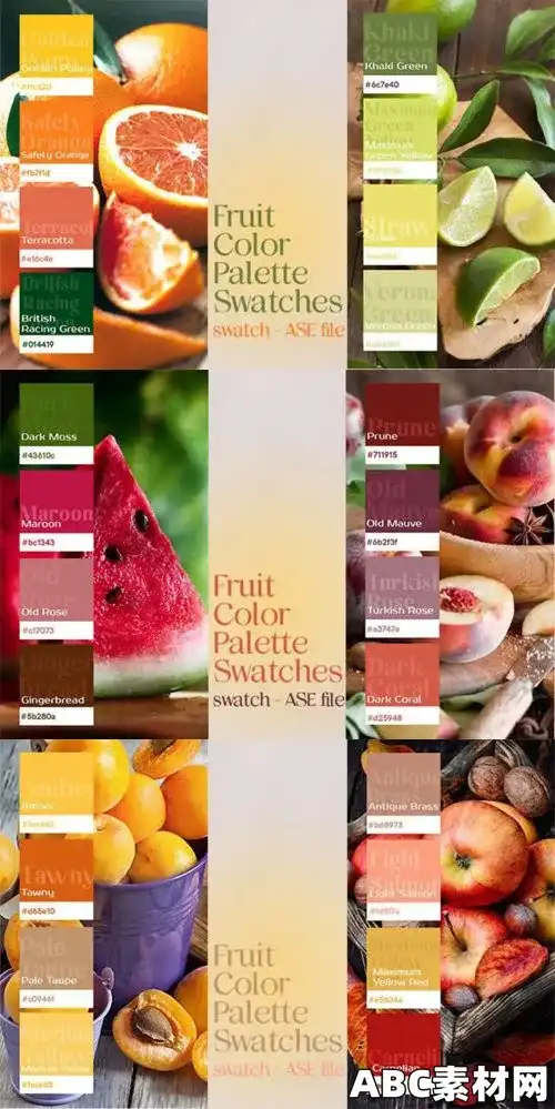 水果色彩PS调色板Fruit Color Palette Swatches for Photoshop|ABC素材资源网
