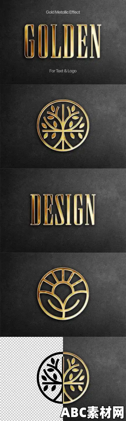 金色金属质感文字 Logo标志效果叠加图层PS模板Gold Metallic Text & Logo Effect|ABC素材资源网