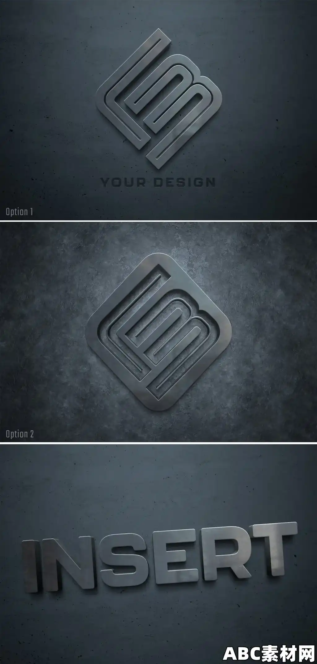 深色墙3D金属标志效果展示样机AS – Metal Logo Mockup with 3D Effect on Dark Wall ...