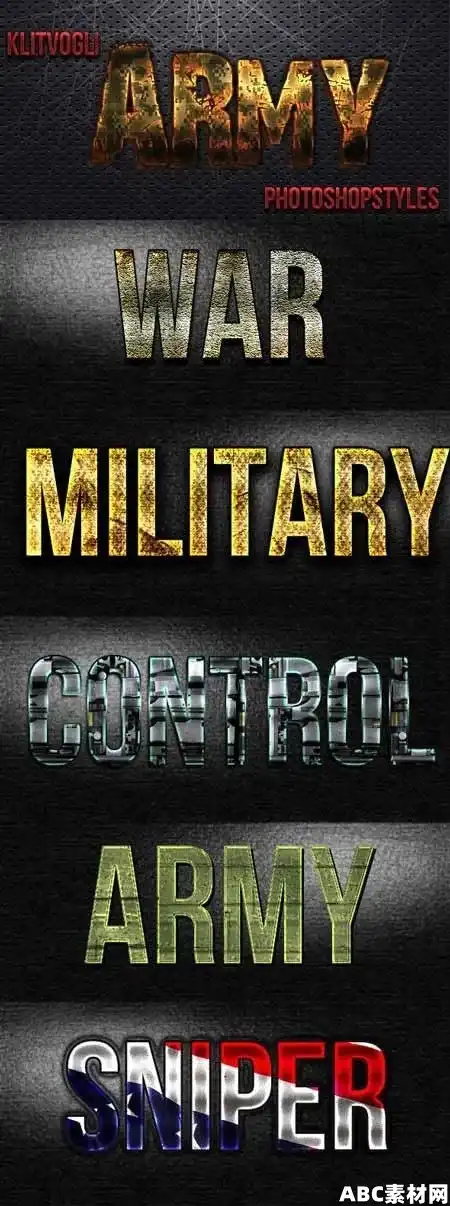 陆军风色调文本标题PS样式图层模板 GR – Army Photoshop Styles 12850605|ABC素材资源网