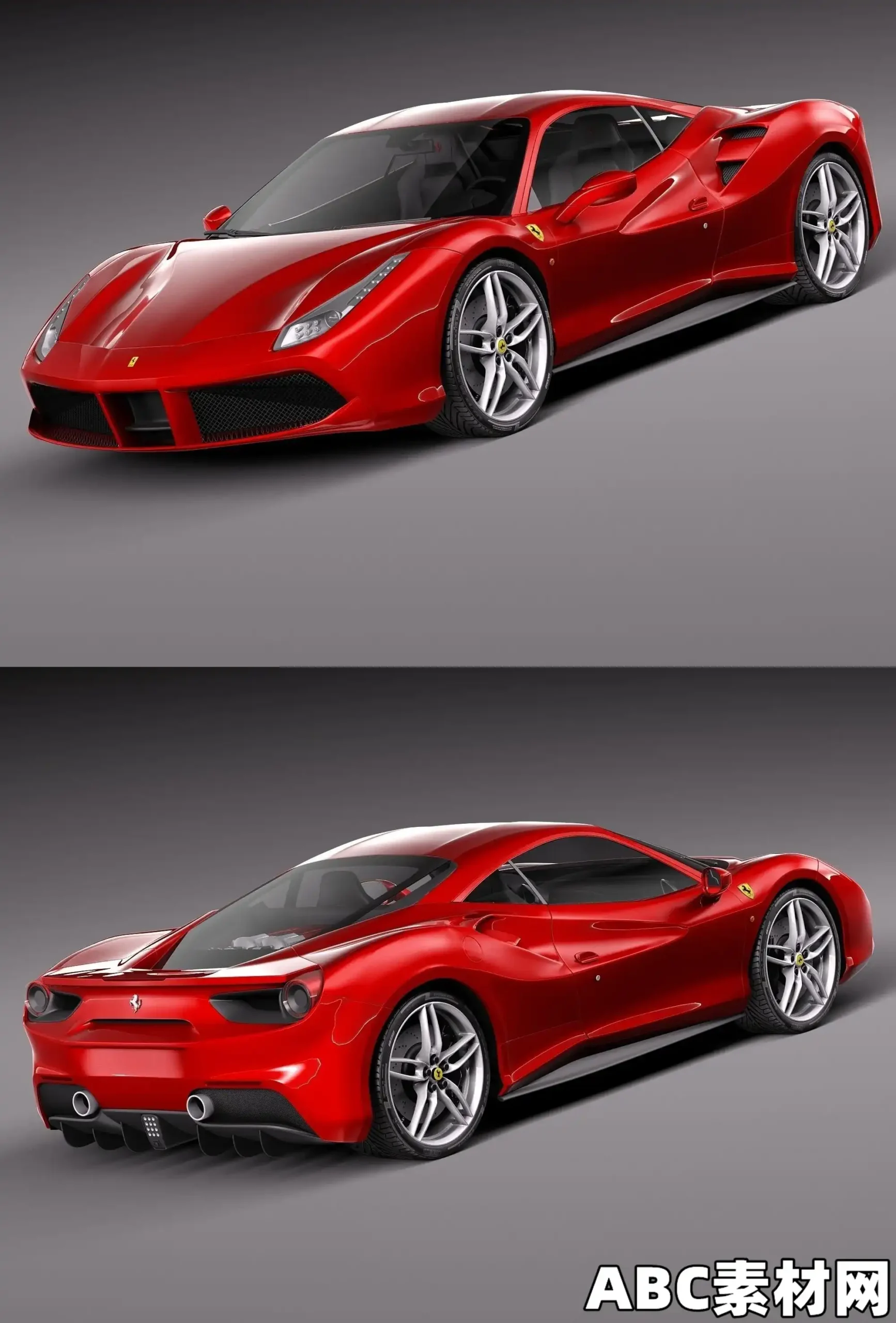 2016款法拉利 488 GTB轿跑3D模型Ferrari 488 GTB 2016 – 3D Model|ABC素材资源网
