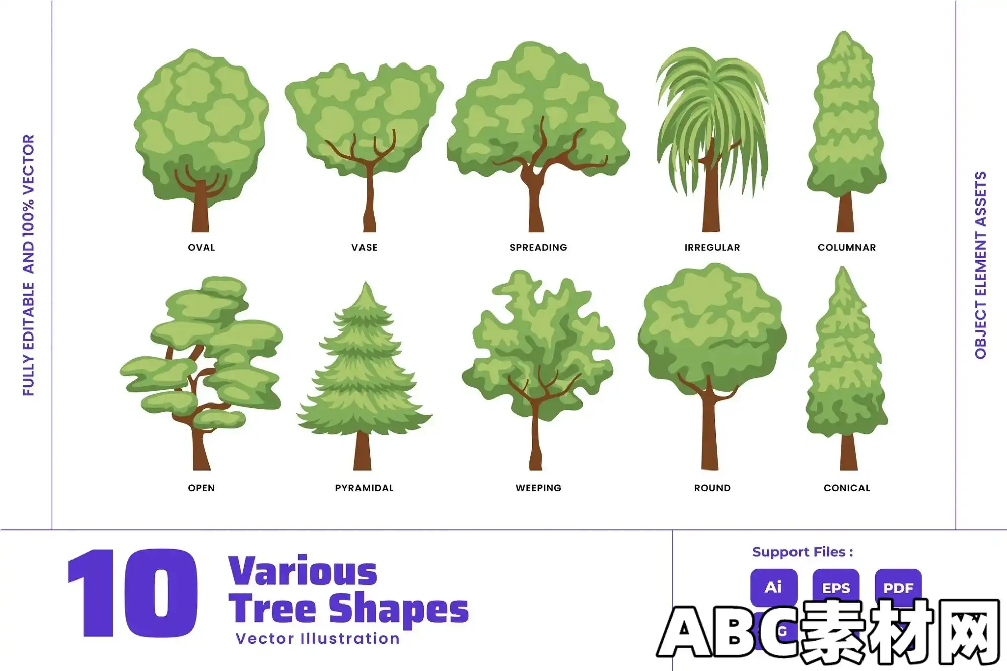 树木形状类型矢量插画EE – Tree Shapes Types – Natural Environment Biolody 84LRSSH ...