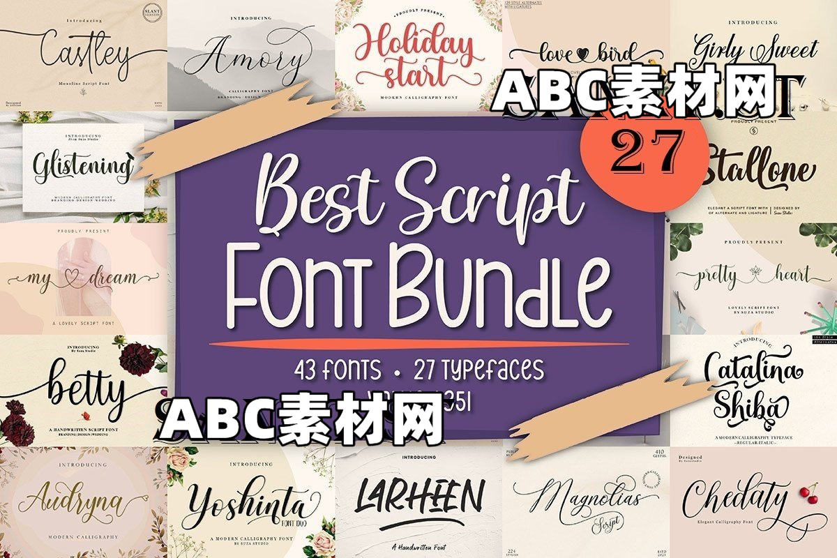 27 种优质字体脚本抢购字体捆绑包 Best Script Font Bundle – 27 Premium Fonts|ABC素材资源网