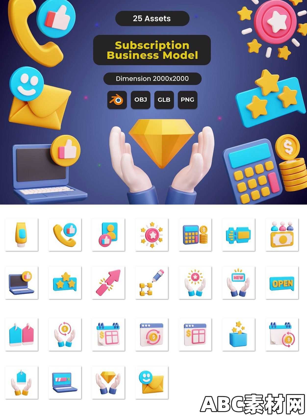 25个订阅商业模式3D图标模型Subscription Business Model 3D icon|ABC素材资源网