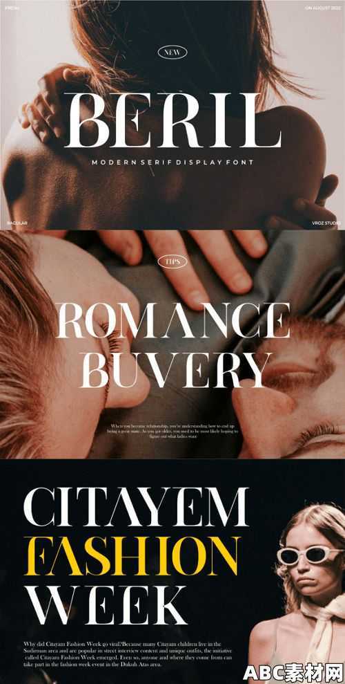 现代有衬线展示字体Beril Font|ABC素材资源网