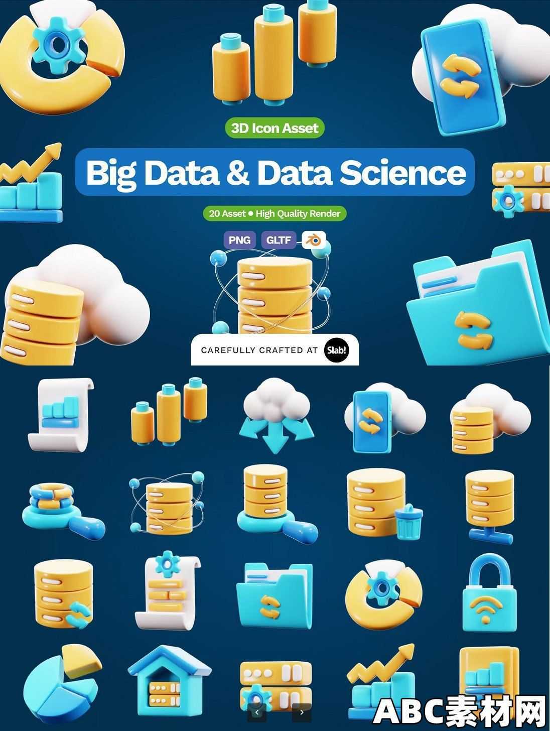 3D 大数据和数据科学图标3D模型3D Big Data & Data Science Icon|ABC素材资源网