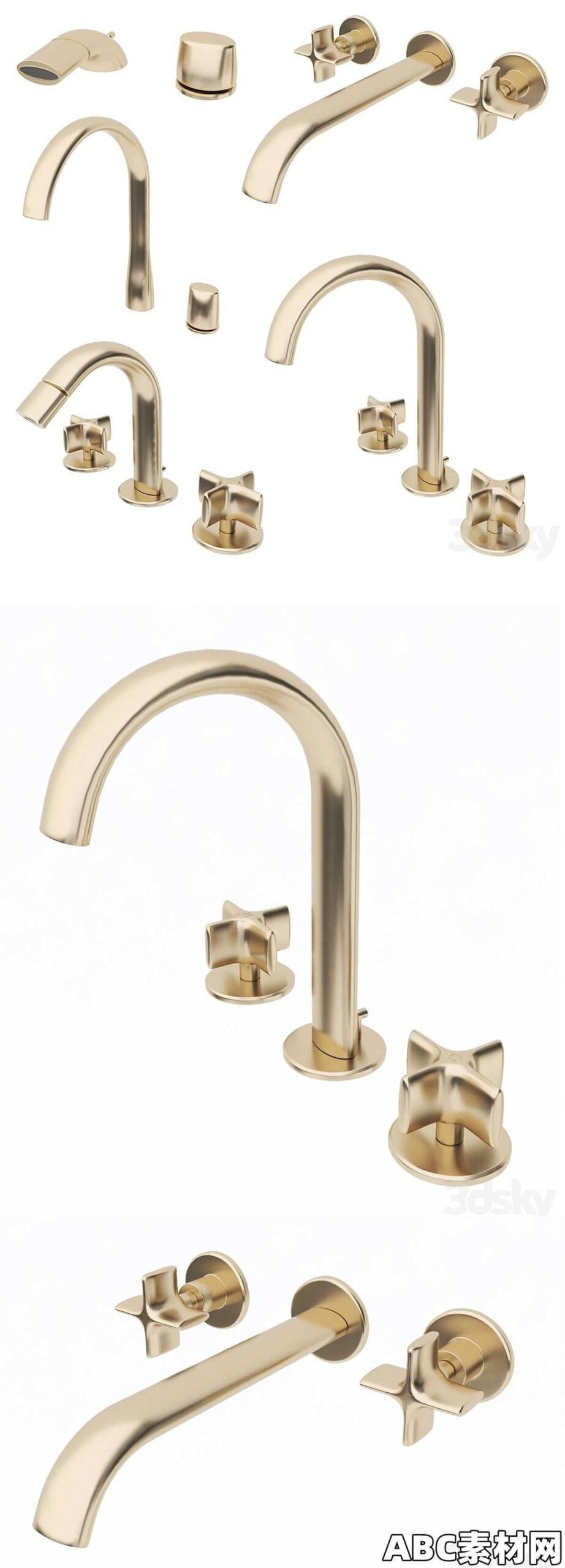 金色洗漱台水龙头3D模型Faucets Armani Roca Set_2 3D Model|ABC素材资源网